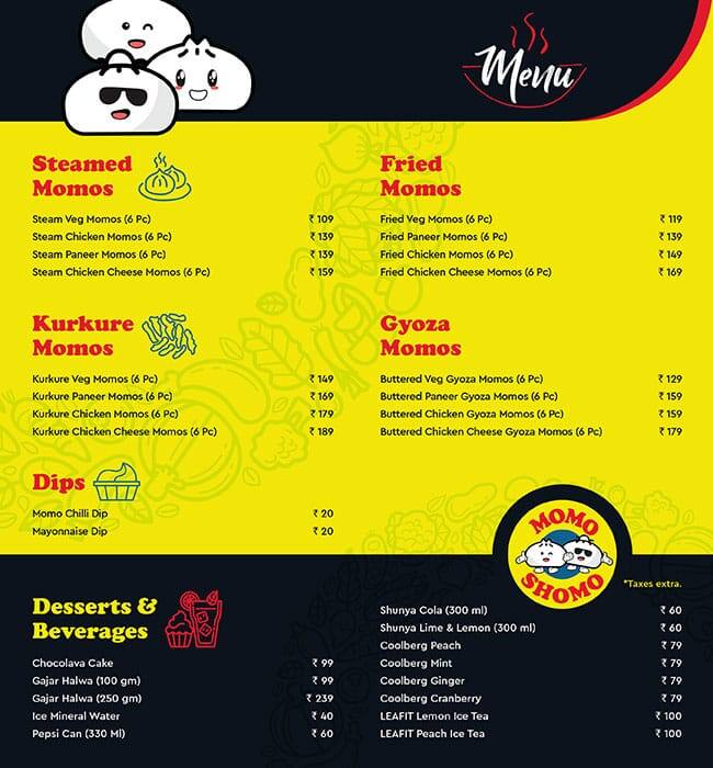 Menu of Momo Shomo, South City 2, Gurgaon