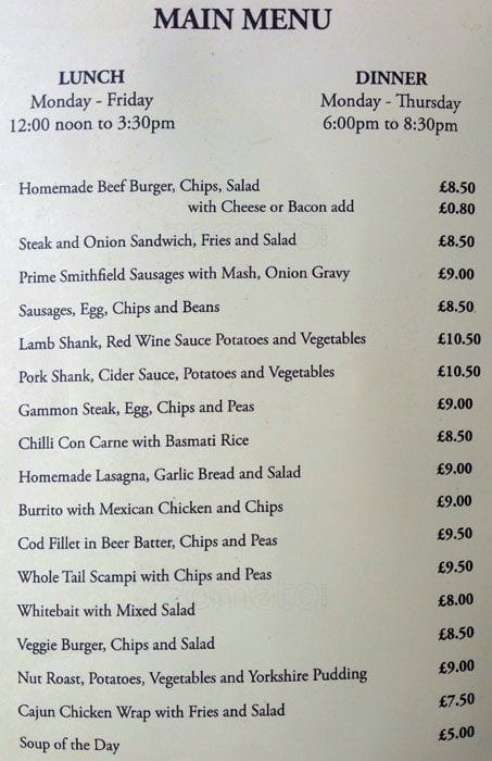 Menu at The George & Dragon Fitzrovia pub & bar, London, 151 Cleveland St