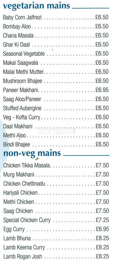 Menu at Everest restaurant, Edgware, 97-99 High Street