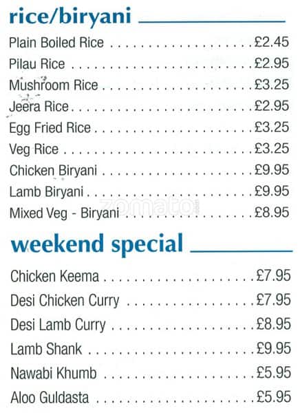 Menu at Everest restaurant, Edgware, 97-99 High Street