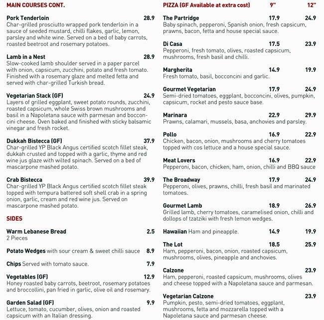 Menu at Mediterranean Cafe Ristorante, Glenelg South