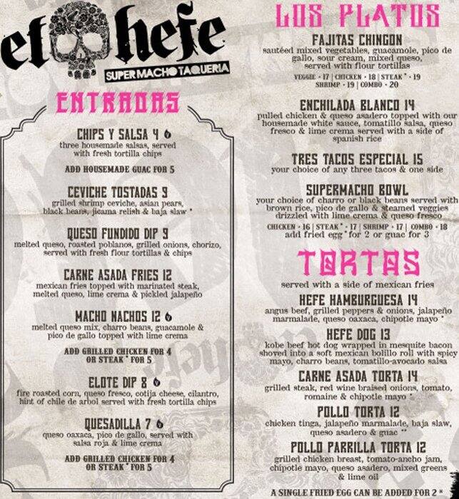 Menu at El Hefe pub & bar, Chicago