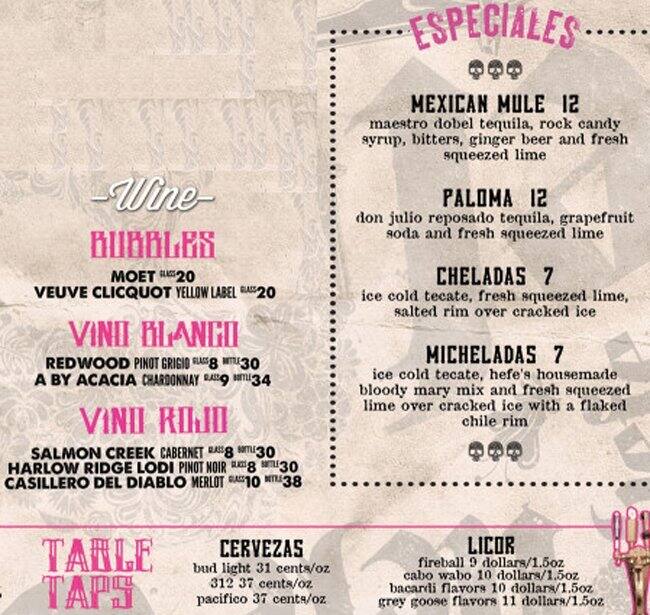 Menu at El Hefe pub & bar, Chicago