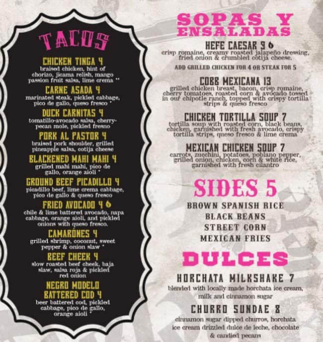 Menu at El Hefe pub & bar, Chicago