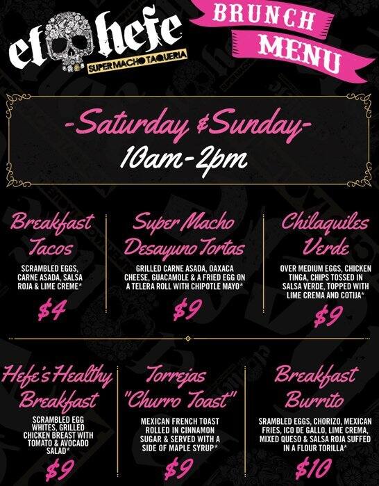 Menu at El Hefe pub & bar, Chicago