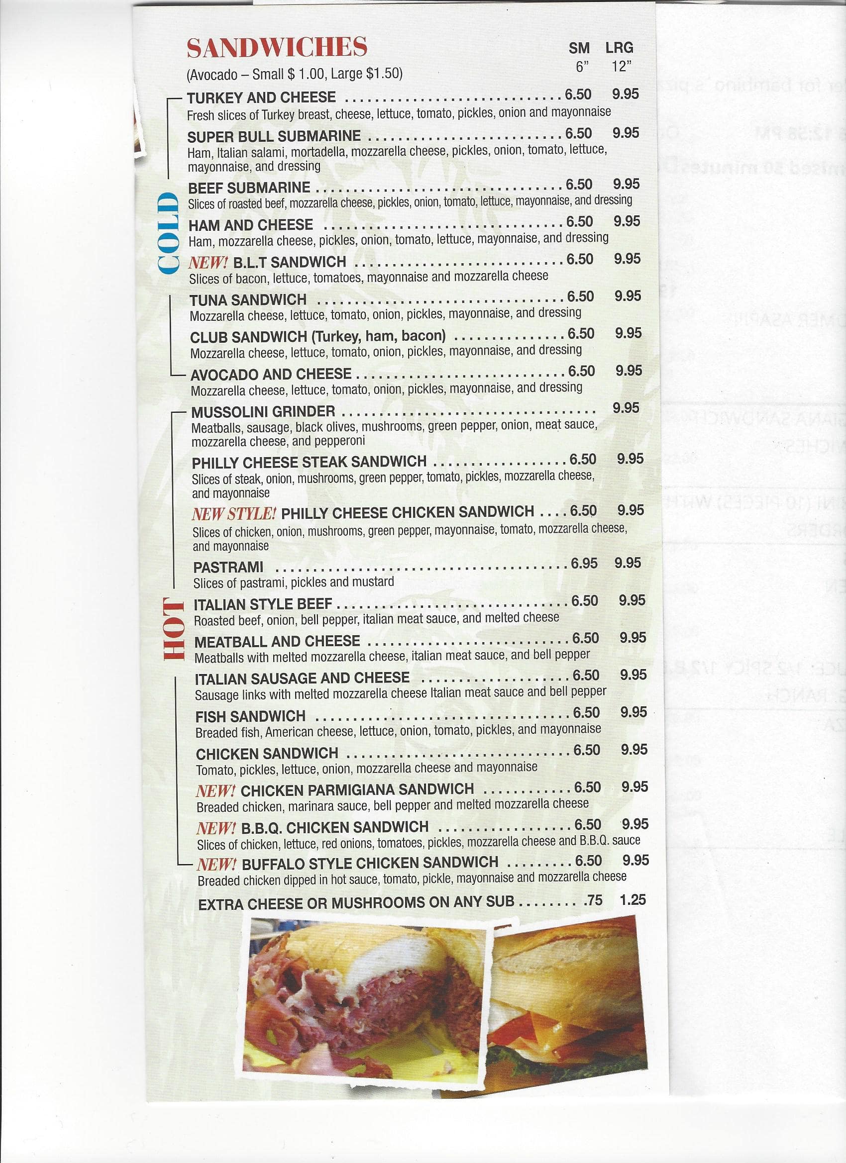 Menu at Bambino's Pizza pizzeria, Carson