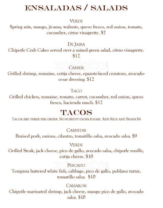 Menu at Verde pub & bar, Huntersville, Gilead Rd b107