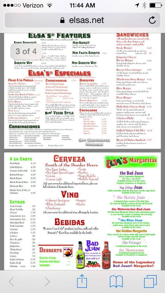 Menu at Elsa's pub & bar, Kettering, E Stroop Rd