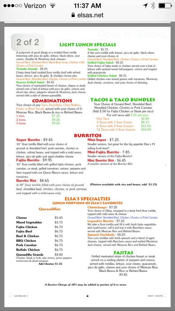 Menu at Elsa's pub & bar, Kettering, E Stroop Rd