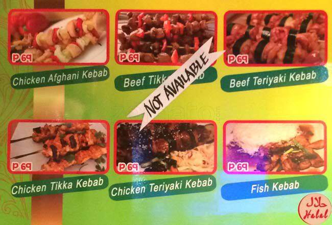 Menu at Khan's Kebab Express restaurant, Cebu City