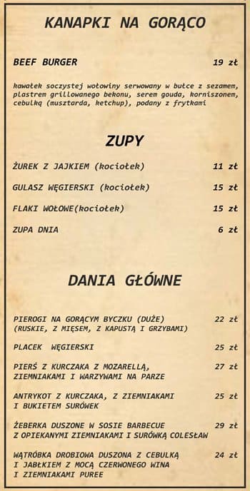 Menu at Restauracja "U Lotników" restaurant, Warsaw