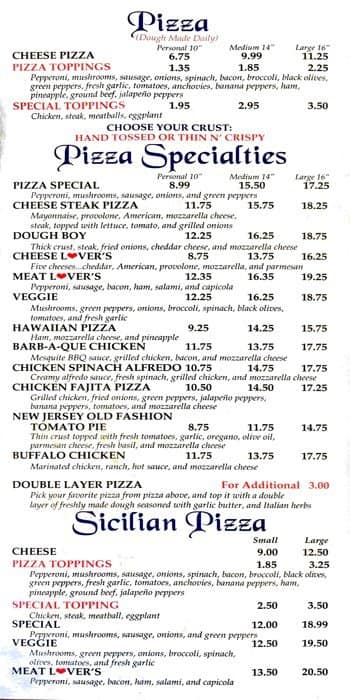 Menu at Anthony's Pizza pizzeria, Front Royal
