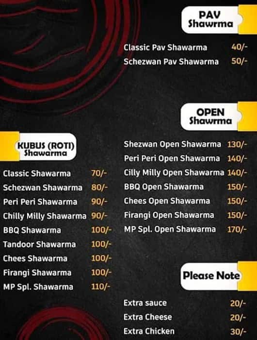 Menu at MP SHAWARMA, Thane