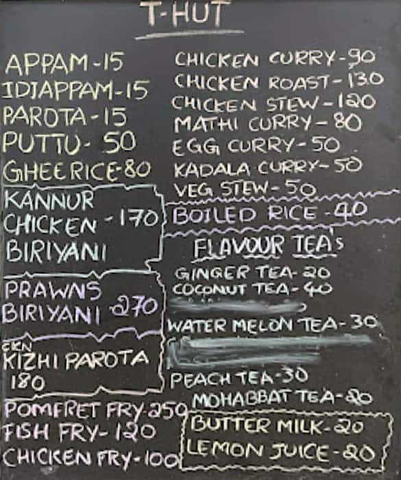 Menu of T-Hut, Hennur, Bangalore