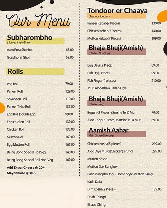 Menu of Being Bong, Balewadi, Pune