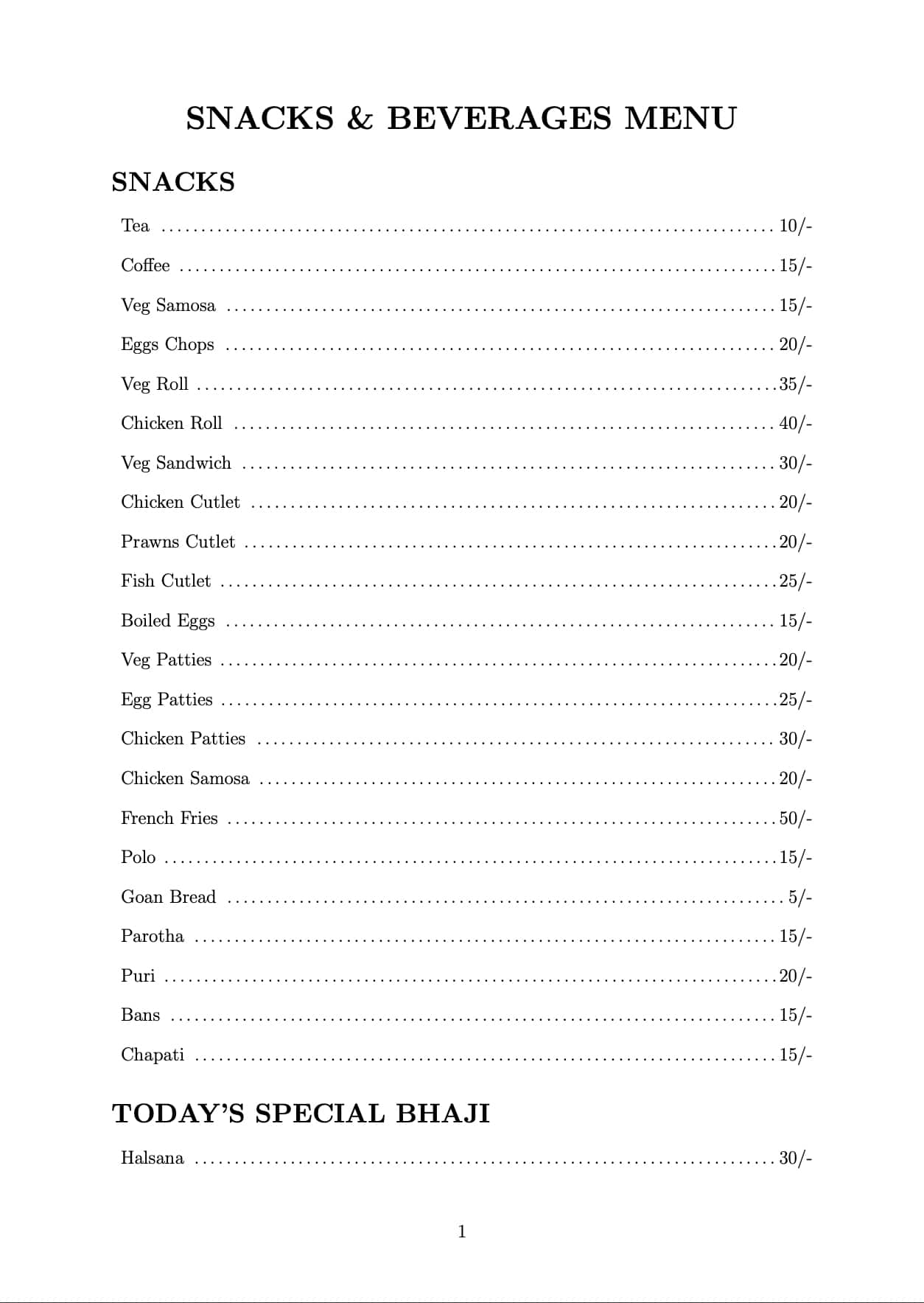 Menu of Authentic Goan Thali, Mapusa, Goa