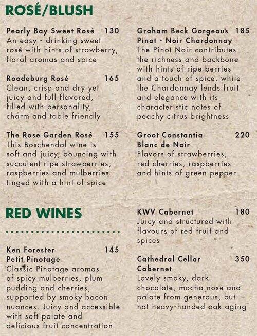 Menu at Mynt Cafe, Cape Town