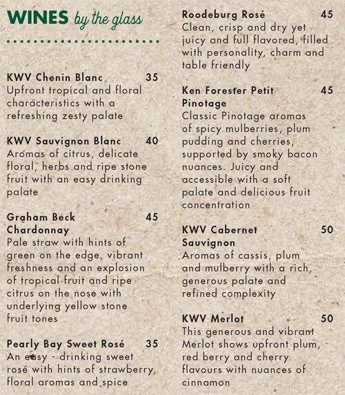Menu at Mynt Cafe, Cape Town