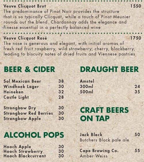 Menu at Mynt Cafe, Cape Town