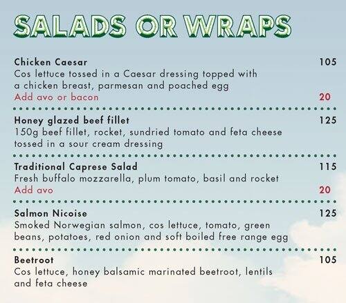 Menu at Mynt Cafe, Cape Town