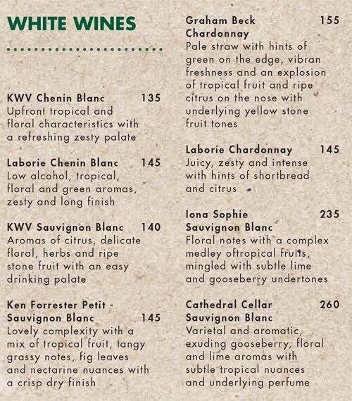 Menu at Mynt Cafe, Cape Town