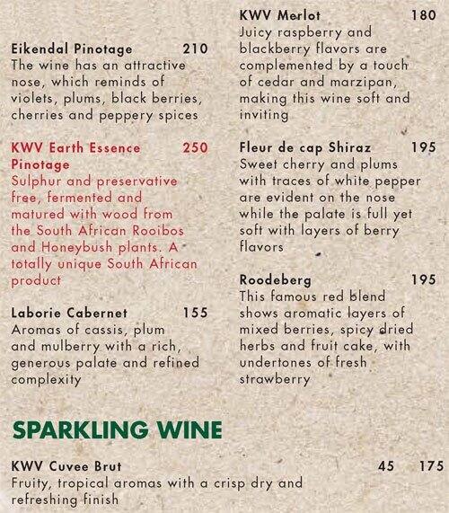 Menu at Mynt Cafe, Cape Town