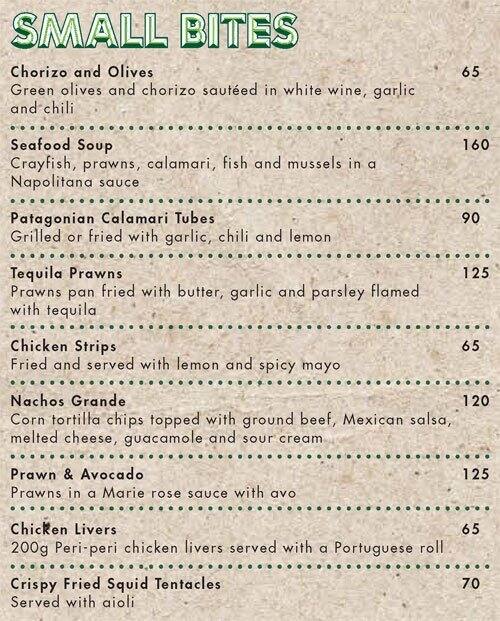 Menu at Mynt Cafe, Cape Town