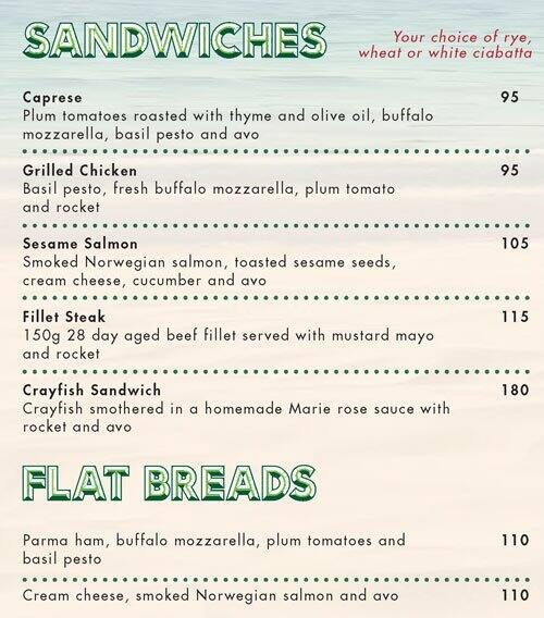 Menu at Mynt Cafe, Cape Town