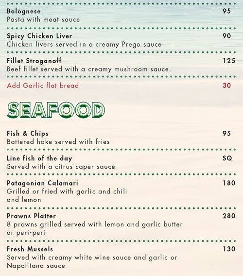 Menu at Mynt Cafe, Cape Town