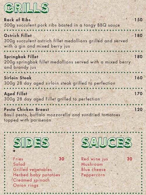 Menu at Mynt Cafe, Cape Town