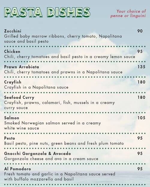 Menu at Mynt Cafe, Cape Town