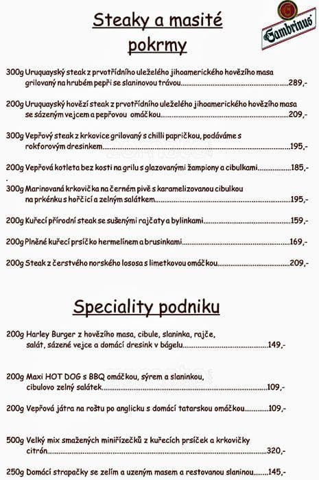 Menu at Restaurace Markéta steakhouse, Prague, Radimova 2322