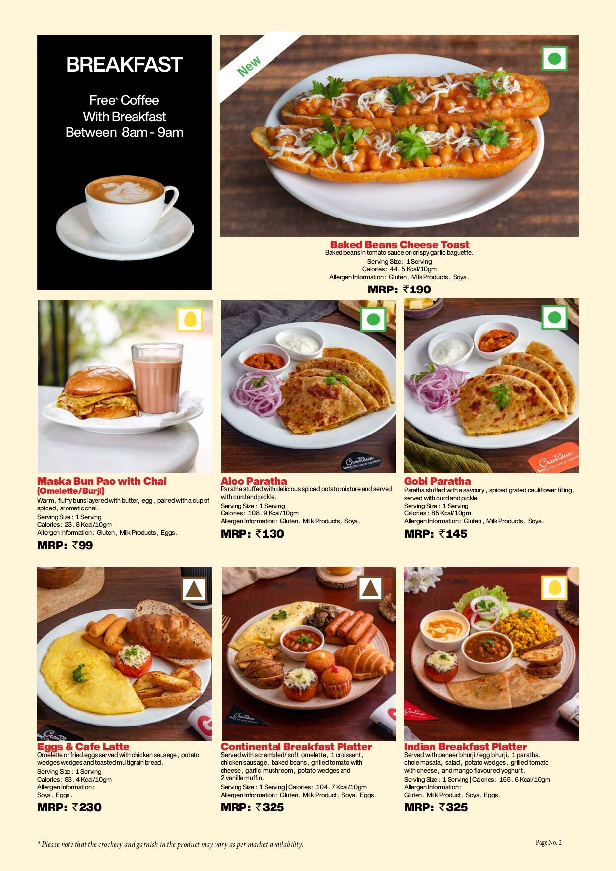 Menu of Cremeux Pizza & Bakery Cafe, Bambolim, Goa