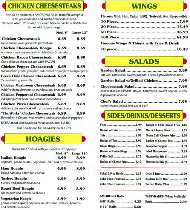 Menu at Famous Philly Cheese Steak & Wings restaurant, Denver, Oneida St