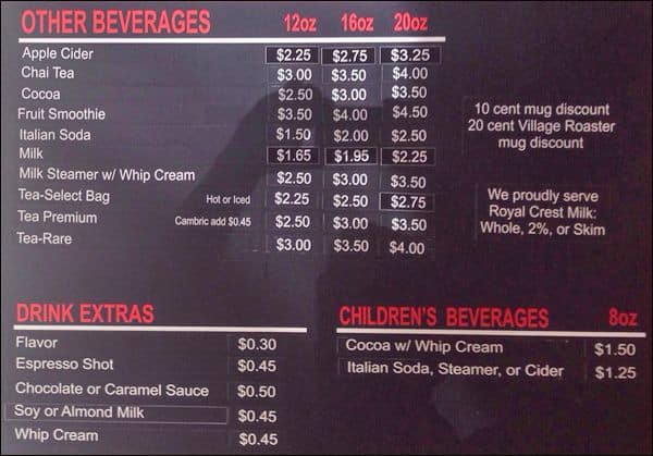 Menu at Village Roaster Coffee & Tea cafe, Lakewood, W Alameda Ave L