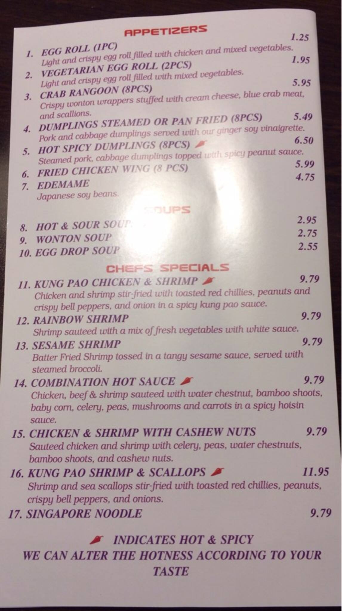 Menu at Mei Yuan restaurant, Burnet