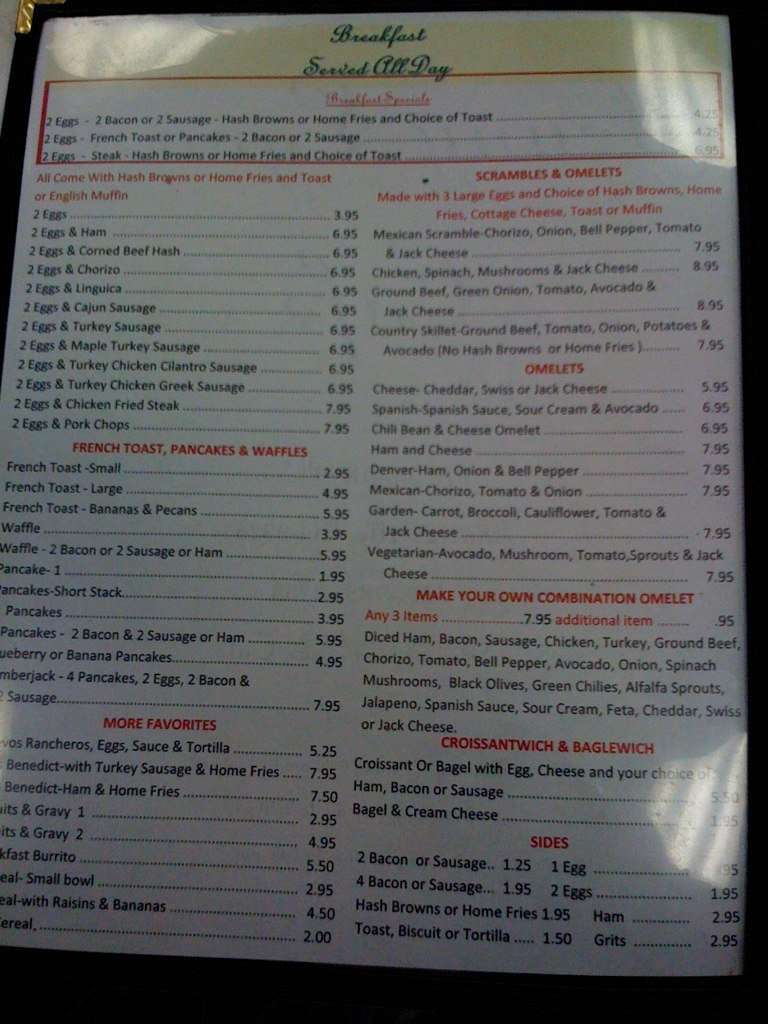 Menu at Jenny Lynn's Cafe, Porterville