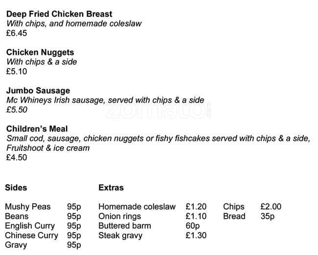 Menu at Sykes Fish & Chips fast food, Manchester
