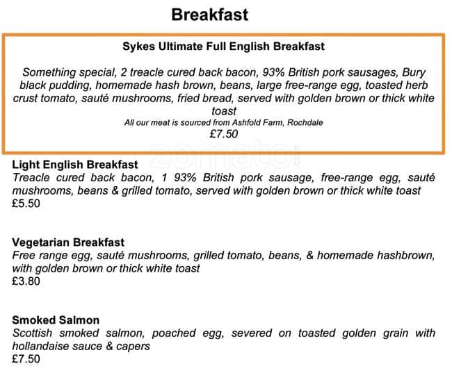 Menu at Sykes Fish & Chips fast food, Manchester