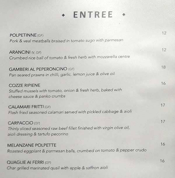 Menu at L'Artigiano Ivanhoe restaurant, Ivanhoe