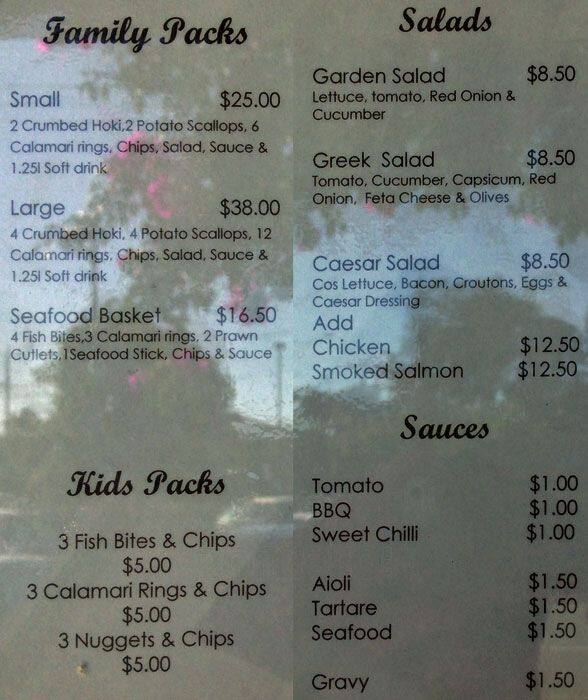 Menu at Metro Market Seafood fast food, Gold Coast
