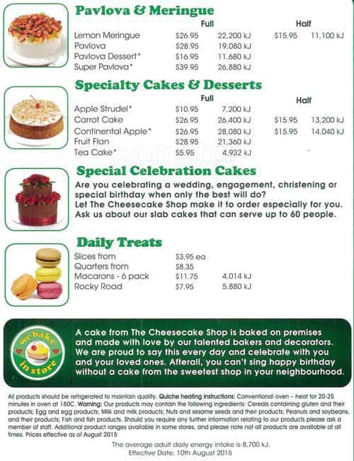 Menu at The Cheesecake Shop Hawthorn, Hawthorn