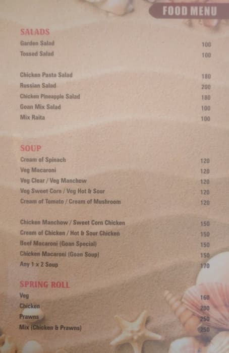Menu at Viva Goa, Margao