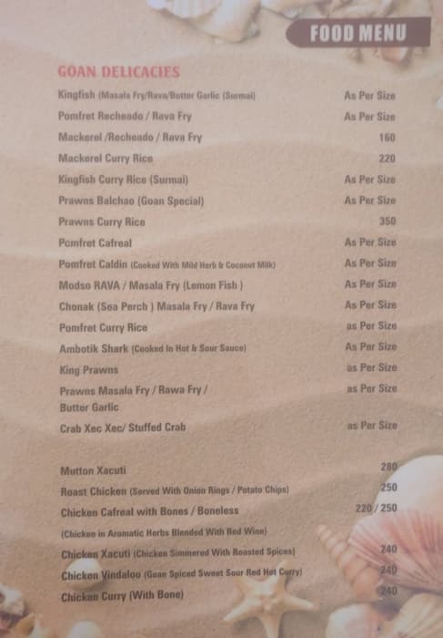 Menu at Viva Goa, Margao