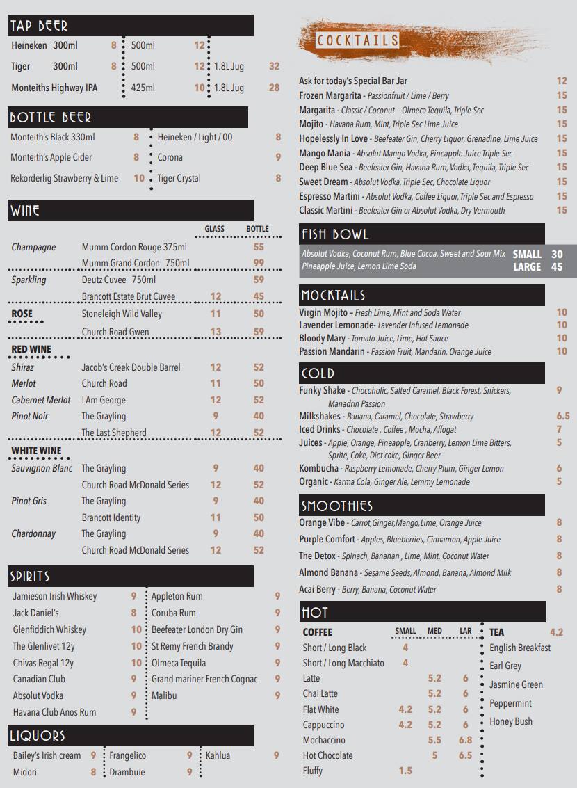 Menu at Kage- Brickworks restaurant, Auckland, 4 Veronica St