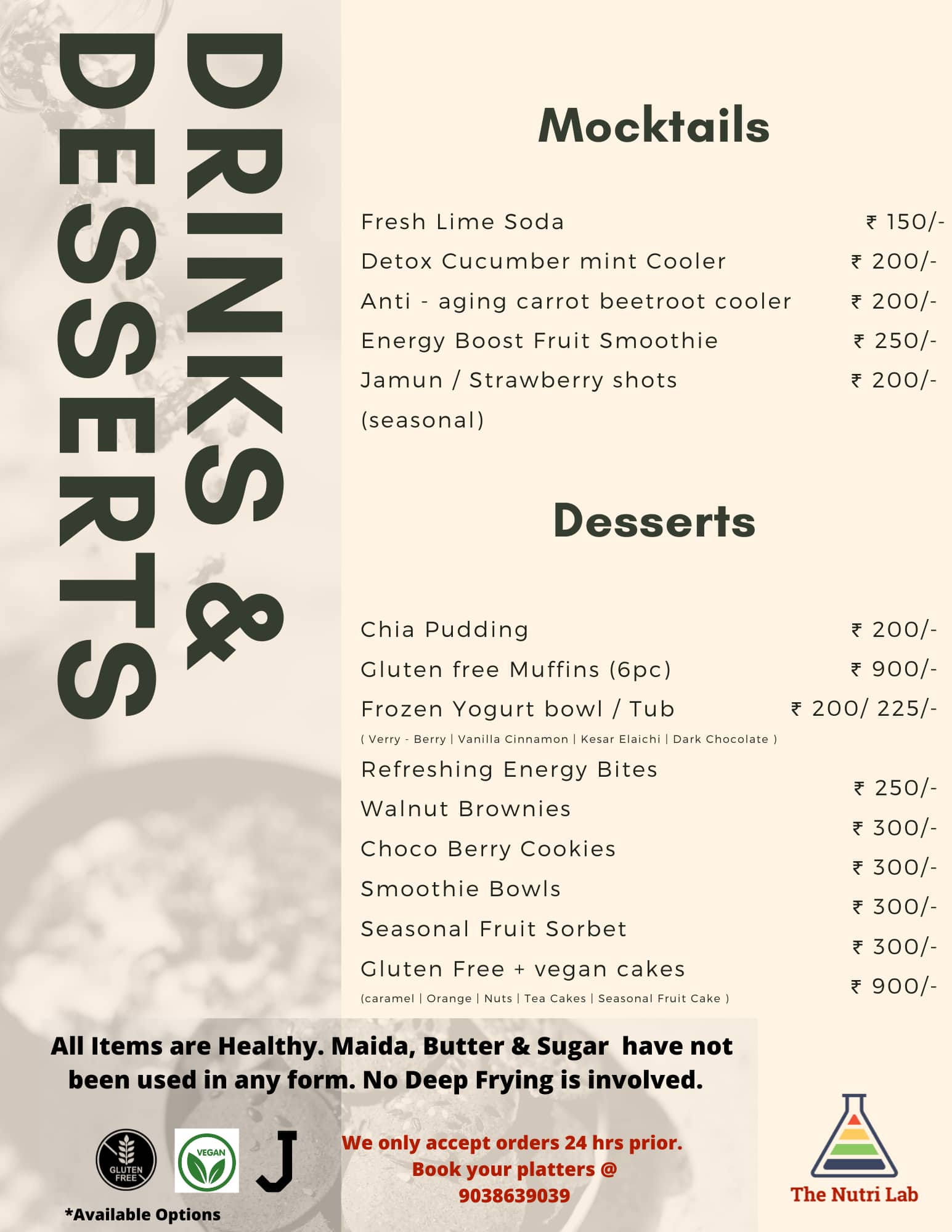 Menu at The Nutri Lab, Kolkata