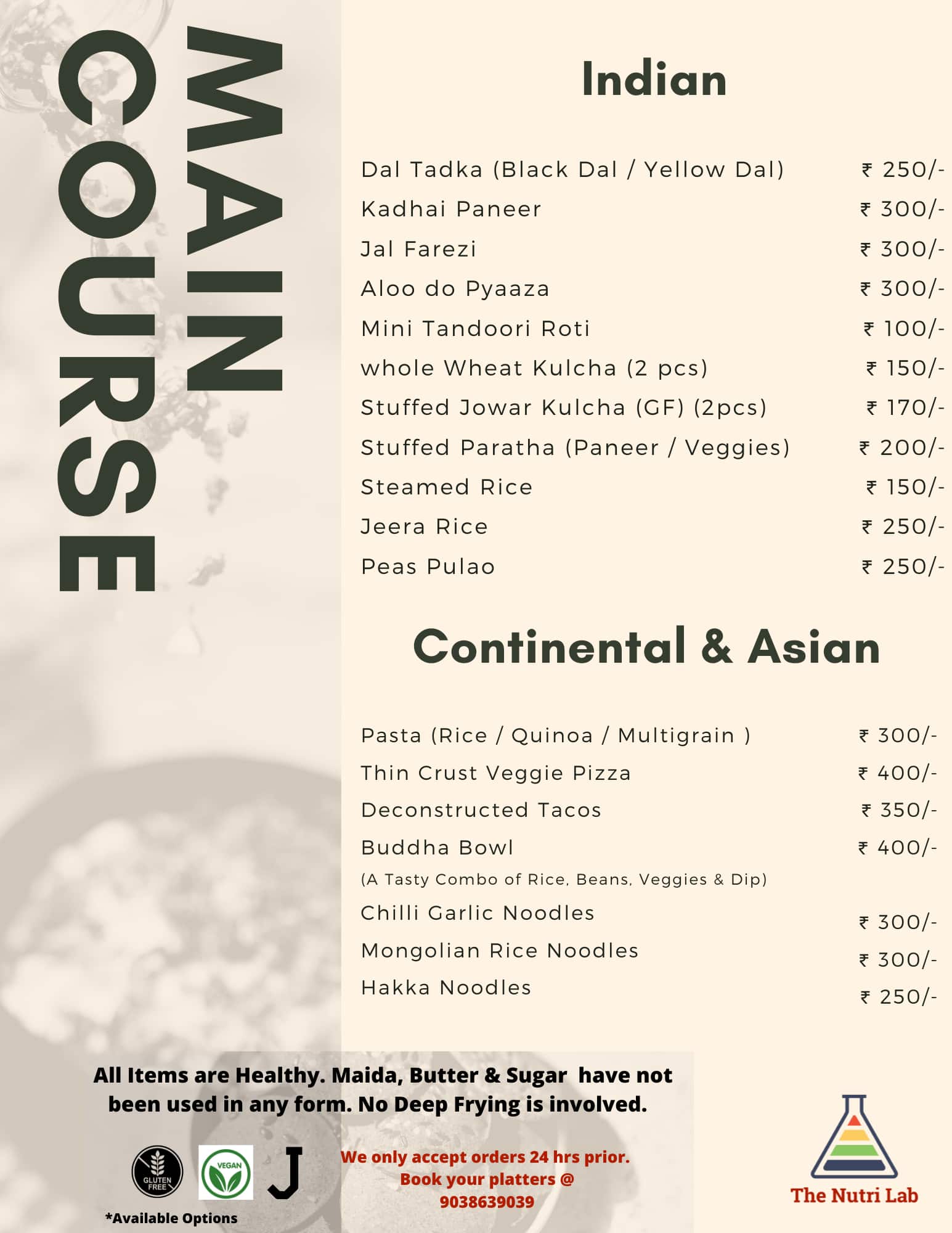Menu at The Nutri Lab, Kolkata