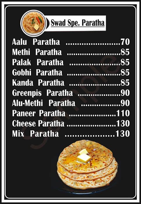 Menu at Swad Paratha house, Pune, shop no 2