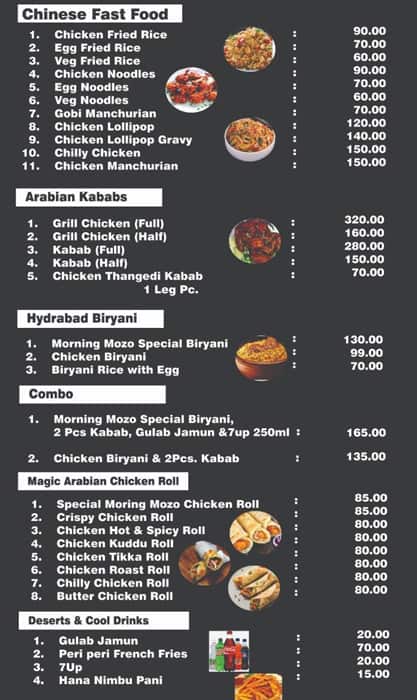 Menu of Morning Mozo Cafe, Shanti Nagar, Bangalore