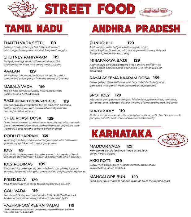 Menu of Teru, Alwarpet, Chennai
